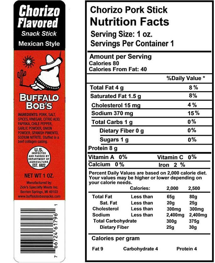 Chorizo Flavored Mexican Style Stick - Distributor – Buffalo Bobs Snacks